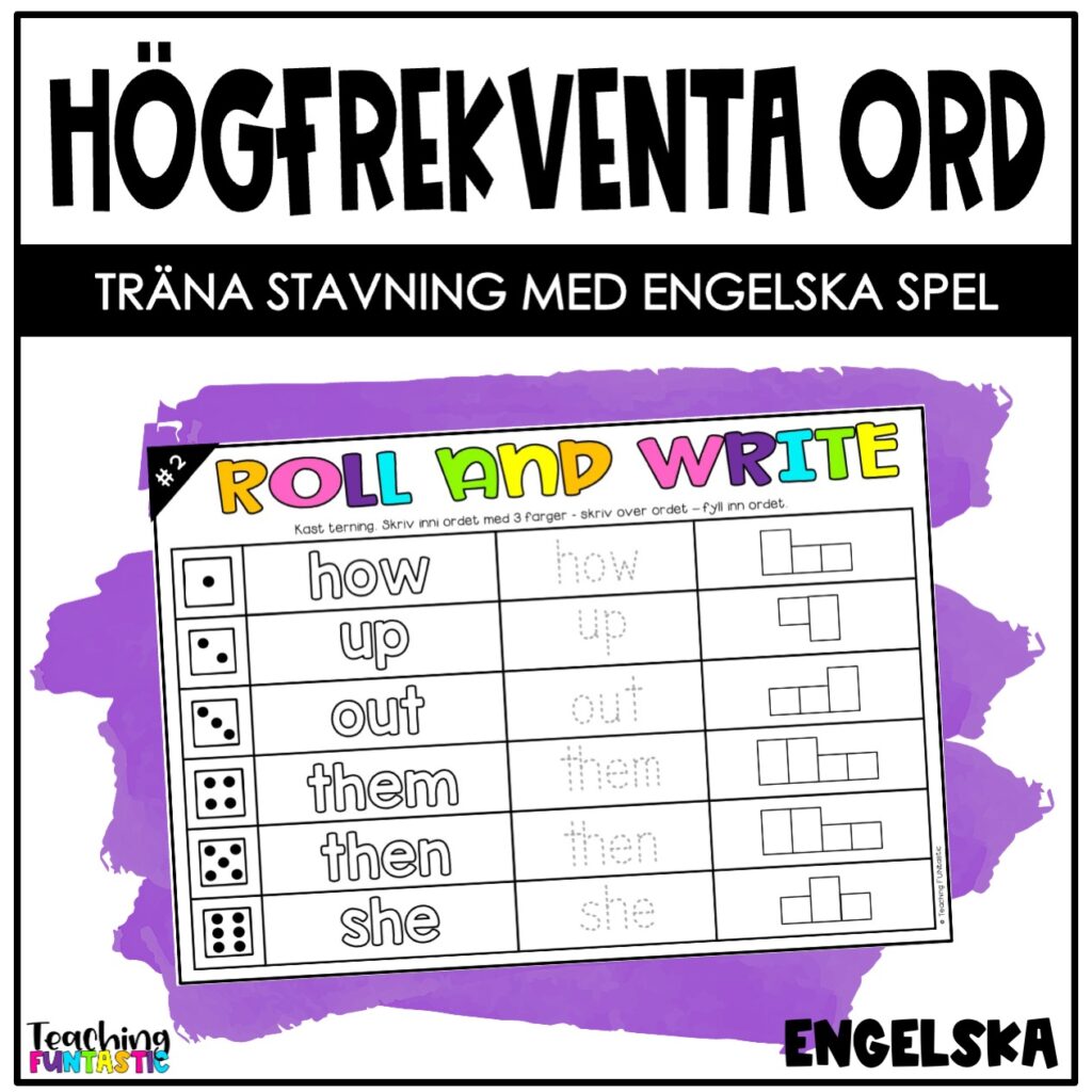 Kasta och skriv - Engelska högfrekventa ord - Teaching Funtastic